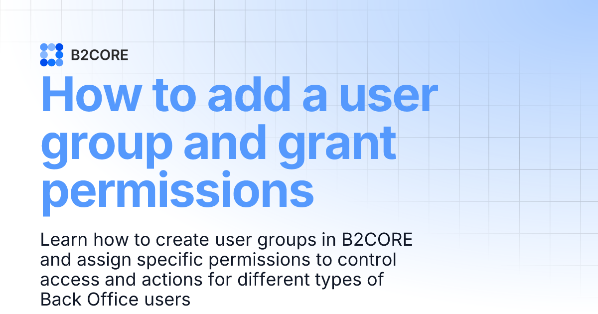 How to add a user group and grant permissions | B2CORE docs