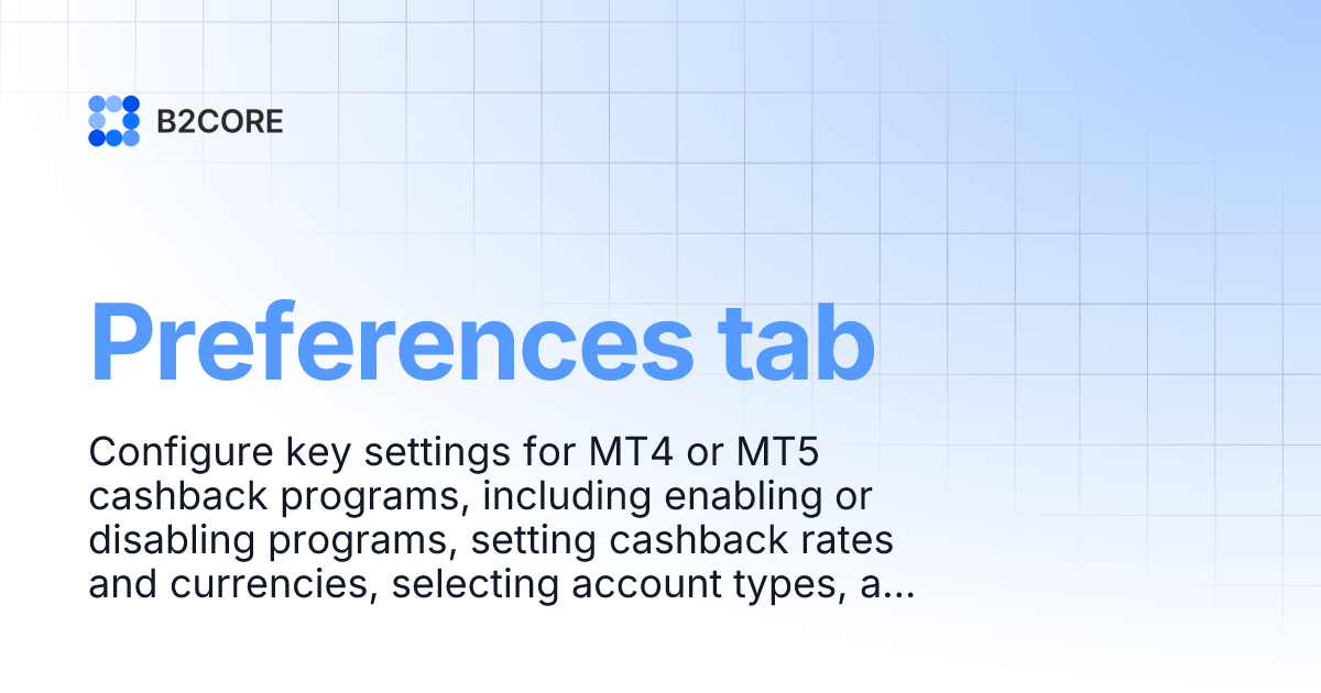 Preferences tab | B2CORE docs